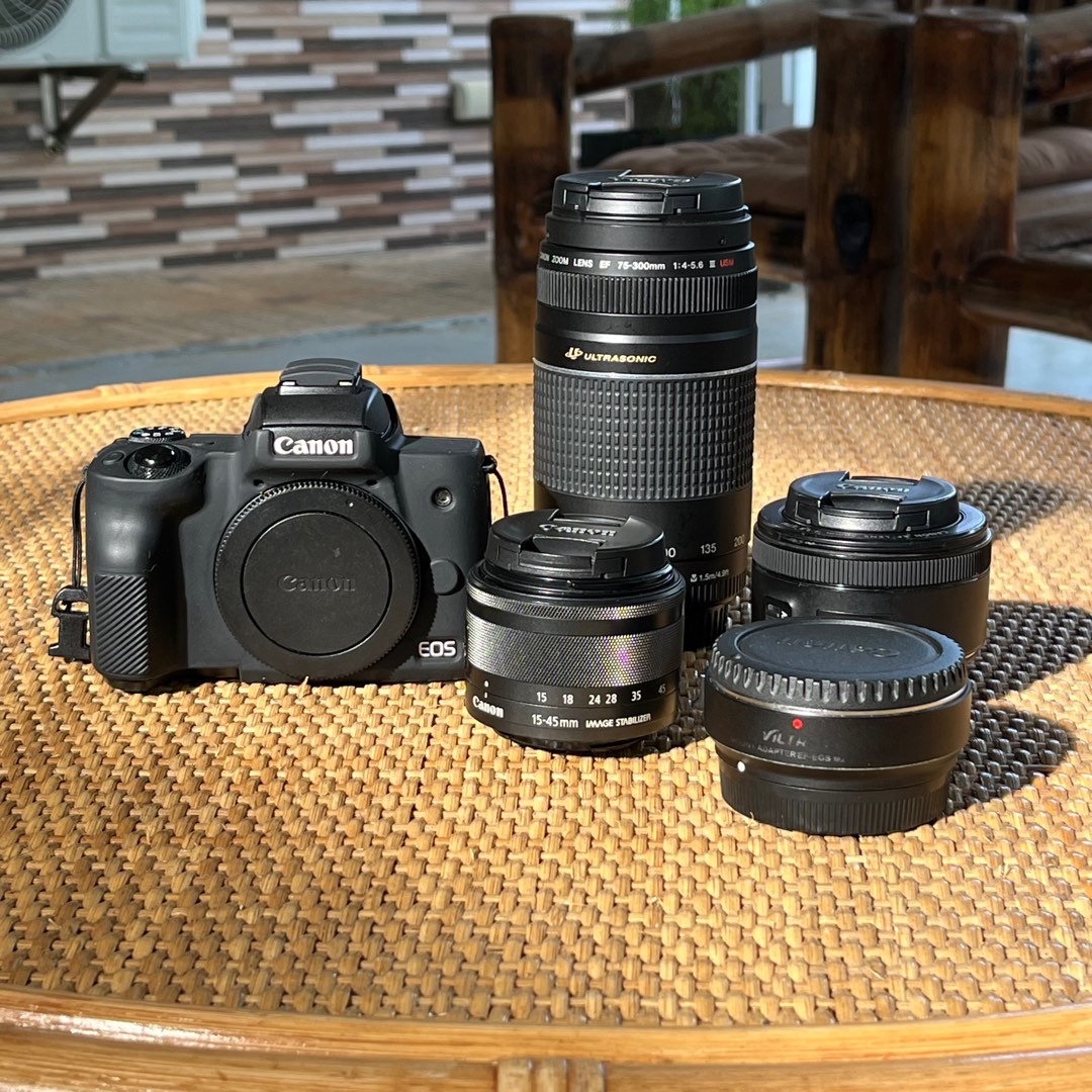 Canon M50 set | Kit lens 15-45mm, Viltrox adapter, 50mm prime lens, 75 ...