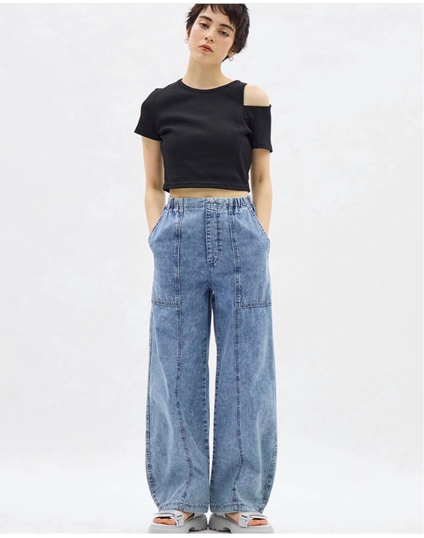 GU Japan Cocoon Pull-on Denim Jogger Pants, Women's Fashion, Bottoms ...