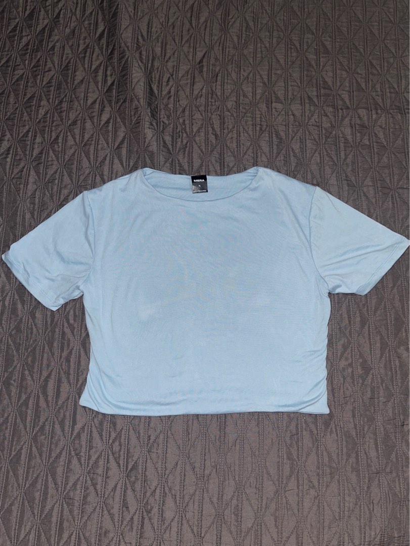 Mera Powder Blue Regina Short Sleeve Crop Top, Women's Fashion, Tops ...