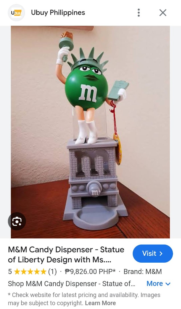 M&M Candy Dispenser Ms. Liberty aka Statue of Liberty, Hobbies & Toys ...