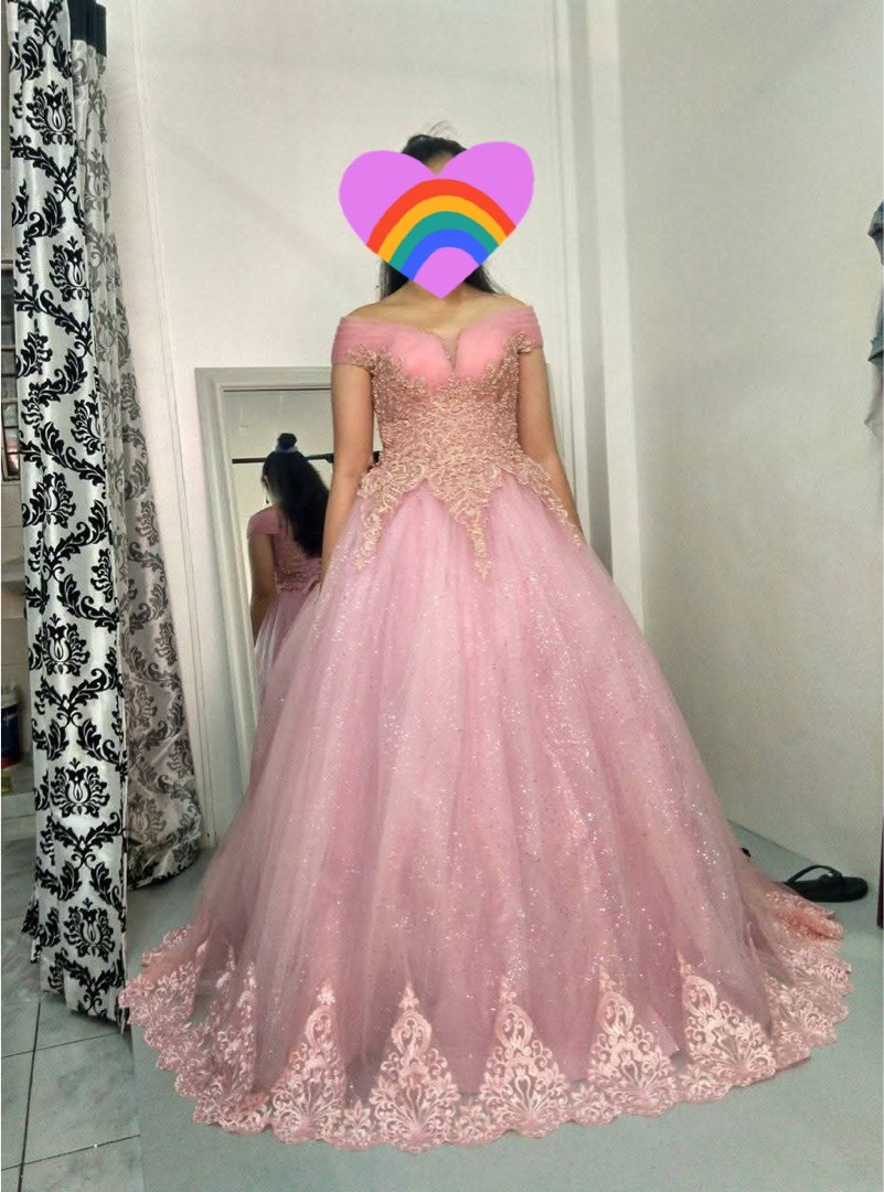 Pink Off Shoulder Ballgown JS Prom Debut, Women's Fashion, Dresses ...