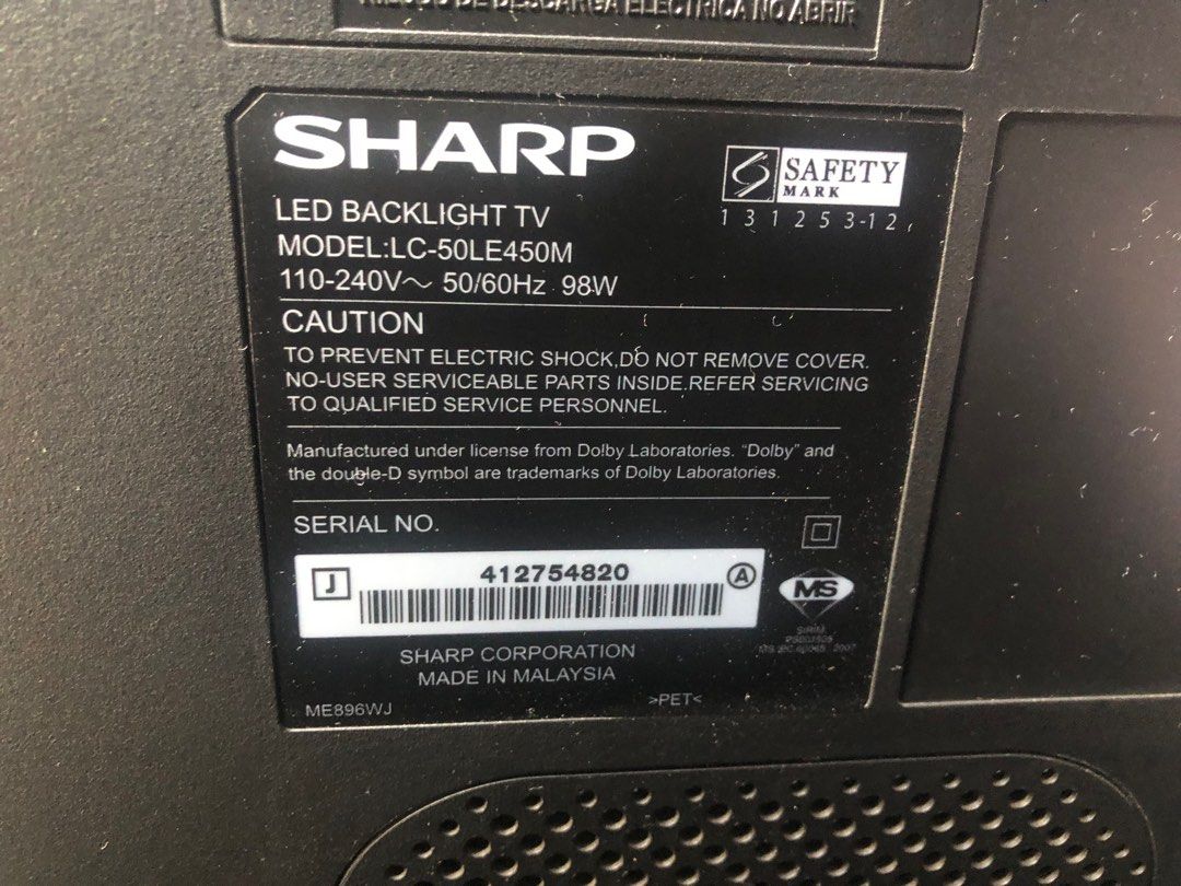 Sharp LED Backlight TV | Model: LC-50LE450M | Screen Faulty, TV & Home ...