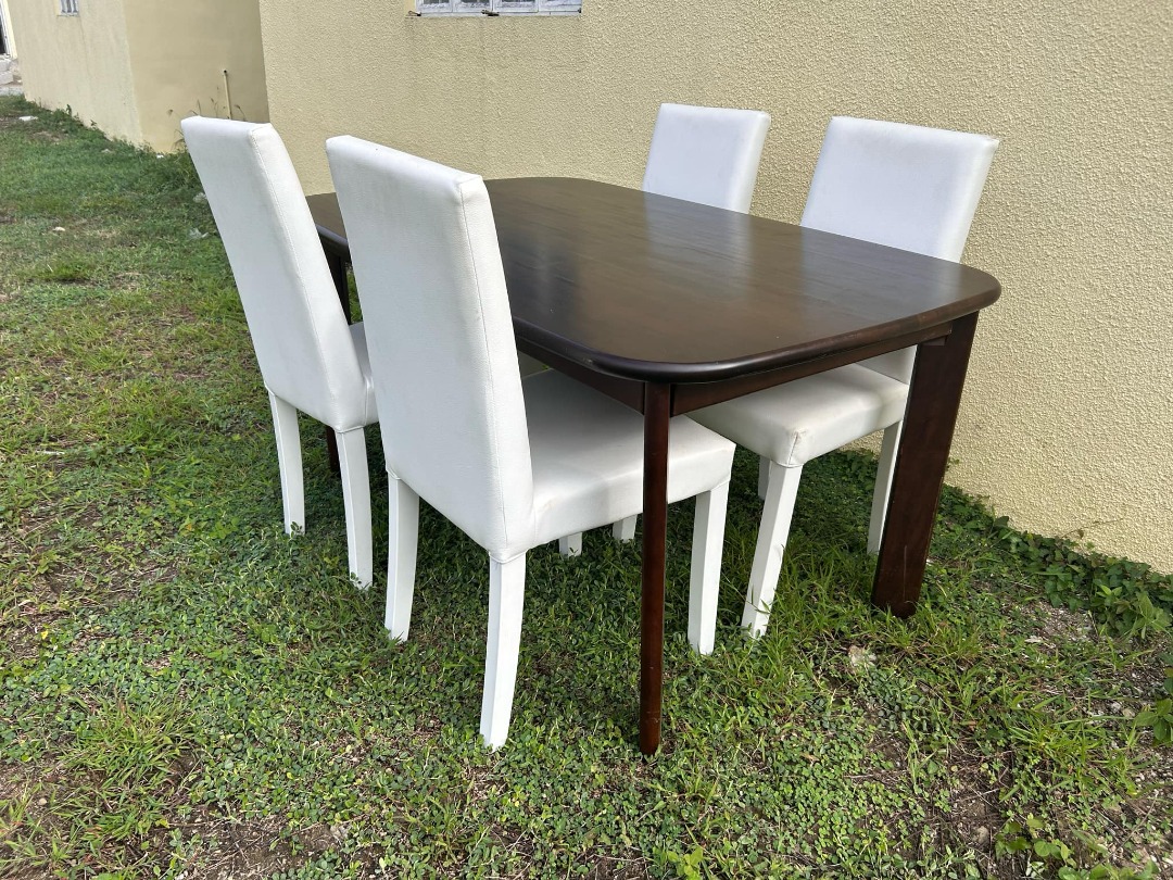 Vintage Maruni Dining Table with 4 White Upholstered Chairs | Dining ...