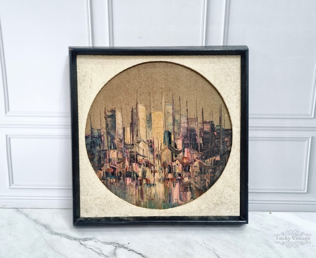 Vintage Retro Lukisan Oil Painting Abstrak Perkotaan Lawas Jadul, Antik ...