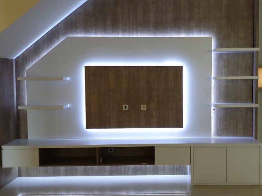 Backdrop tv minimalis / rak tv / panel / kisi kisi/ meja tv ...