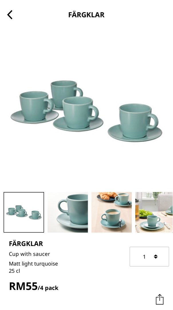 Ikea - Tea set (Fargklar) 4cups and plates, Furniture & Home Living ...