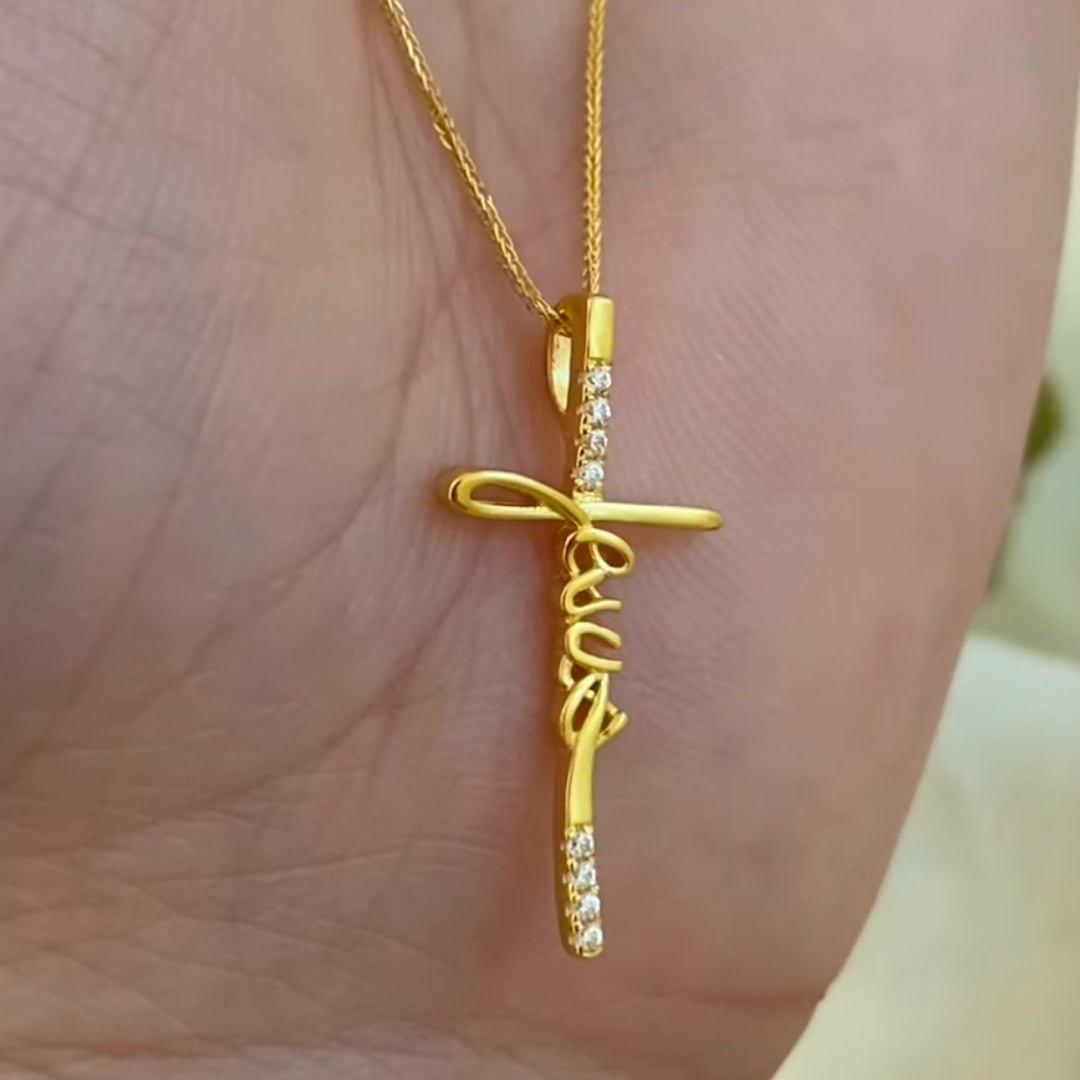 Jesus Crucifix Cross Pendant 18K Saudi Gold Pawnable, Women's Fashion ...