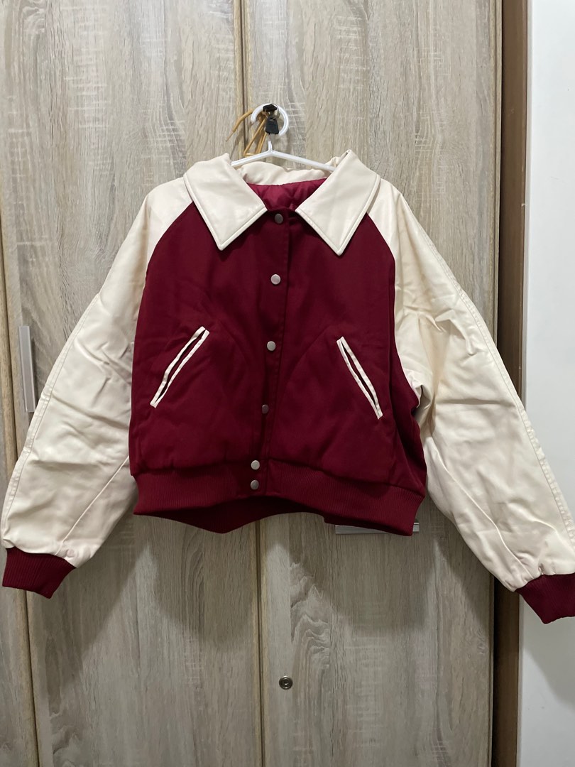 Maroon Baseball Varsity Jacket, Women's Fashion, Coats, Jackets and ...