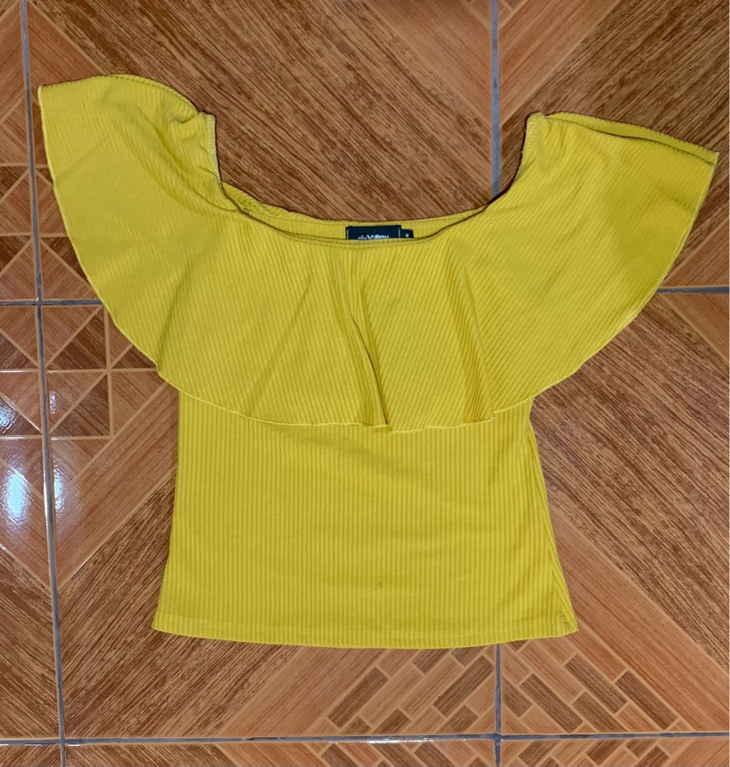 Mustard Yellow Off-shoulder Top, Women's Fashion, Tops, Blouses on ...