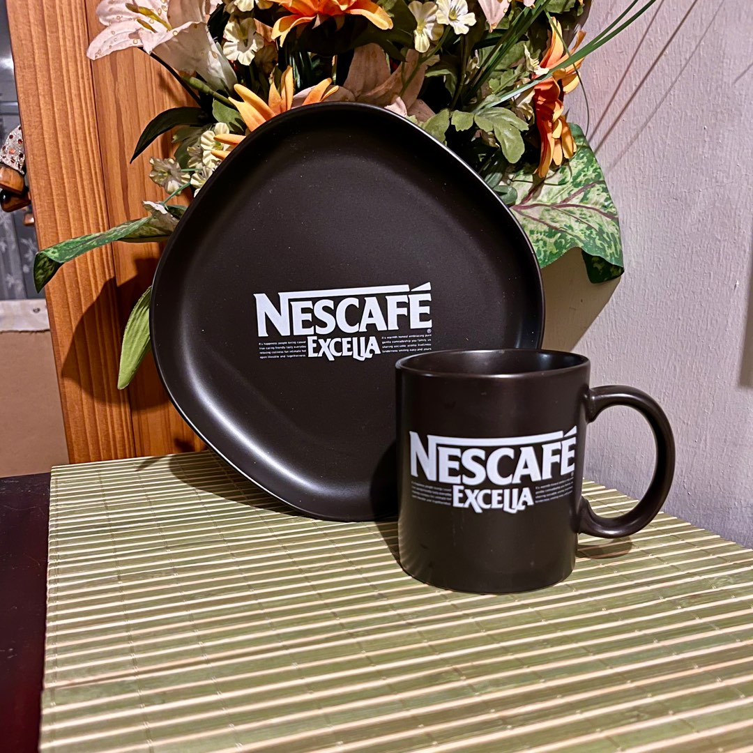Nescafe Excella black stoneware cup and round off corners square plate set, Hobbies & Toys ...