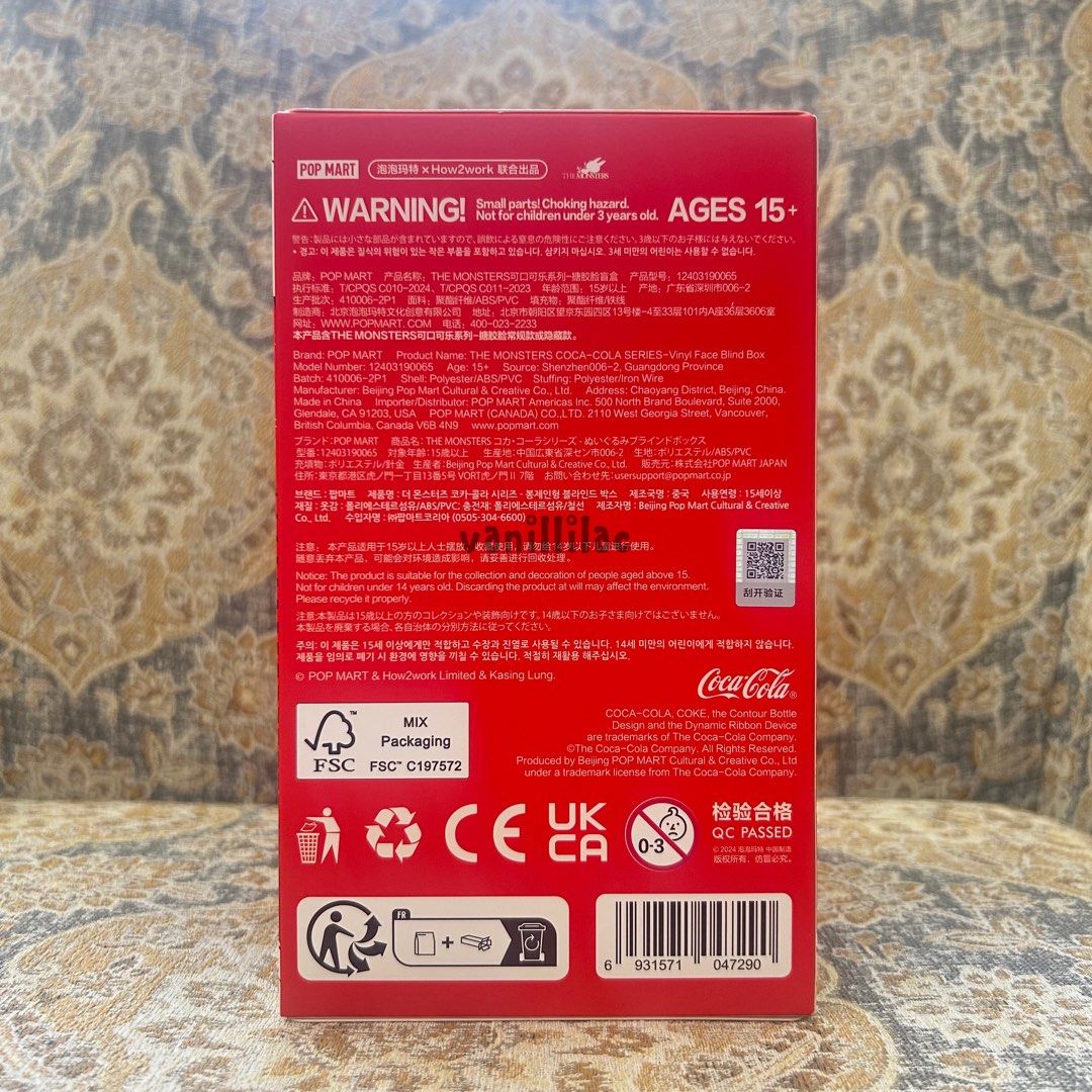 ORI Pop Mart The Monsters Labubu Coca Cola Vinyl Face Pendant Plush ...