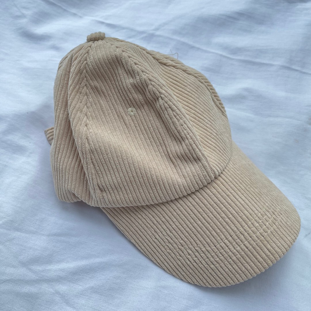Unisex Corduroy (Cream) Cap, Women's Fashion, Watches & Accessories ...