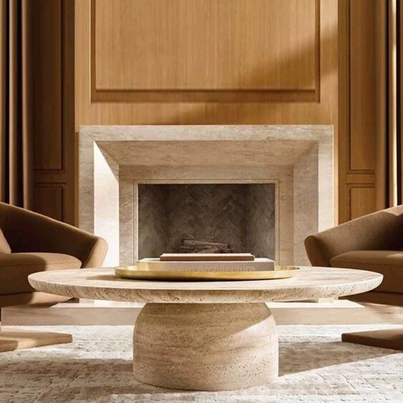 URUMQI Modern Travertine Round Coffee Table, Furniture & Home Living ...