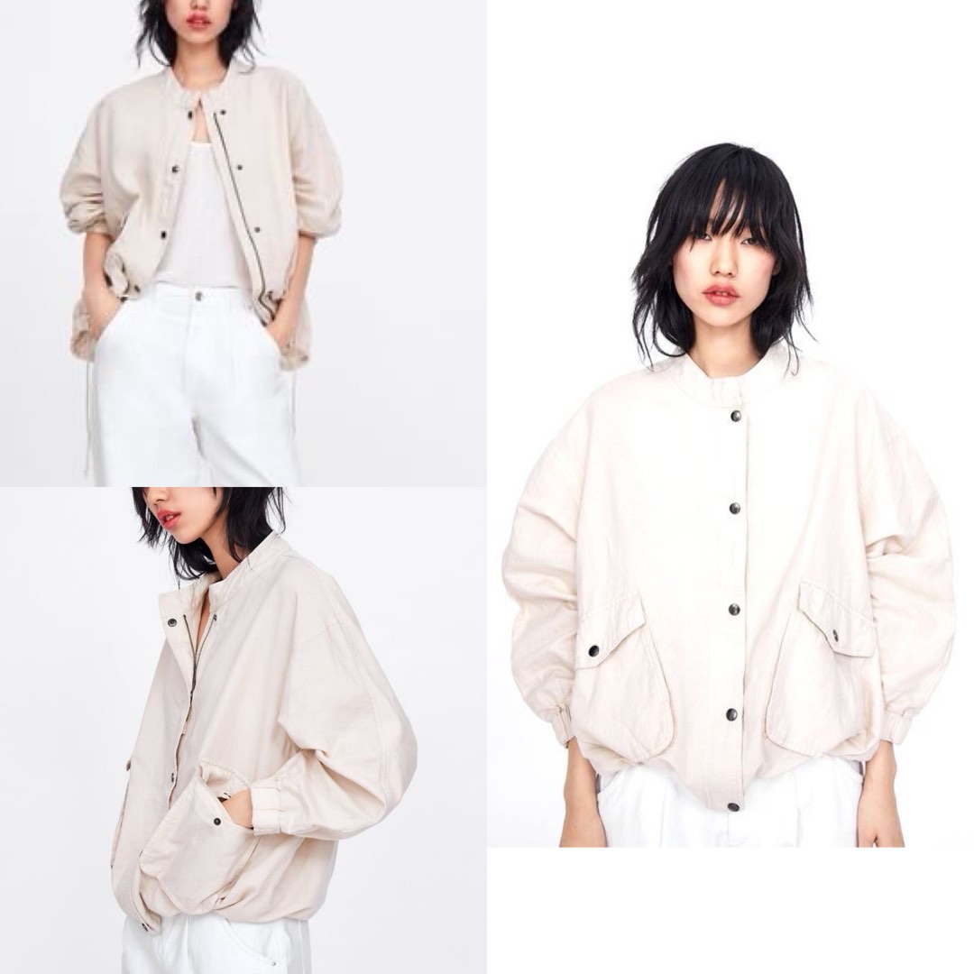 Zara linen big pocket jacket cream / parka jacket / casual jacket ...