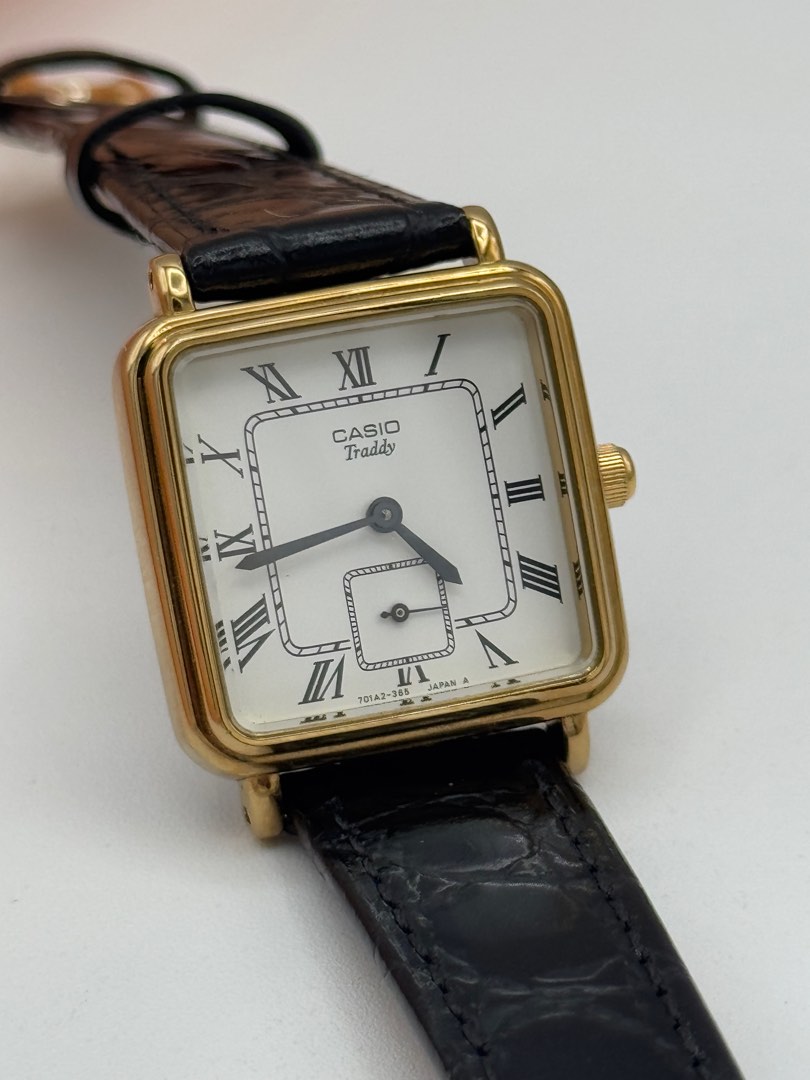 1990s Casio Traddy Square Tank White Roman Dial Subsecond, Luxury ...