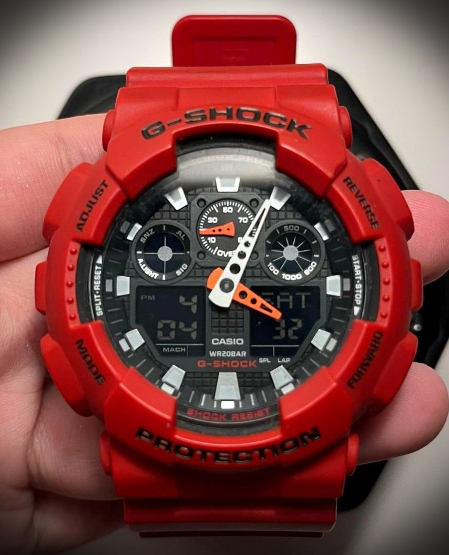 CASIO G-SHOCK GA-100B-4AER Silicone Red Black Sub 200mt Chrono Timer ...