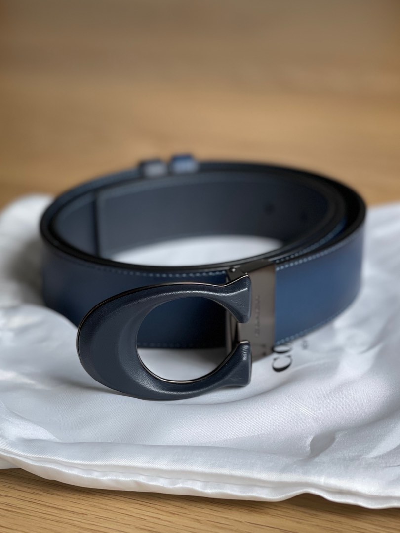 Coach Signature Buckle Cut-To-Size Reversible Belt, 38mm (Deep Blue ...