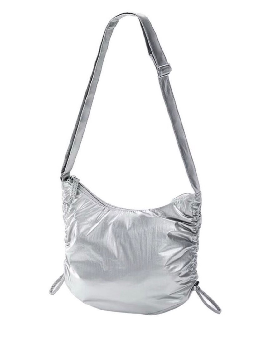 GU Uniqlo silver drawstring crossbody nylon bag, Women's Fashion, Bags ...