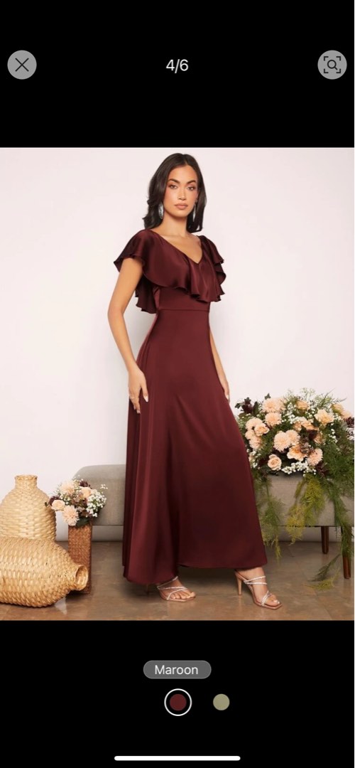 Maroon Satin Dress - Shein, Women's Fashion, Dresses & Sets, Evening ...