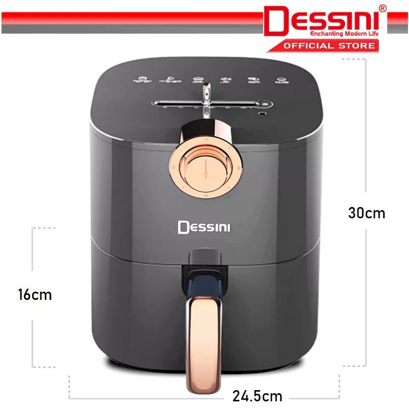NEW DESSINI ITALY Electric Air Fryer Timer Oven Cooker Non-Stick Fry ...