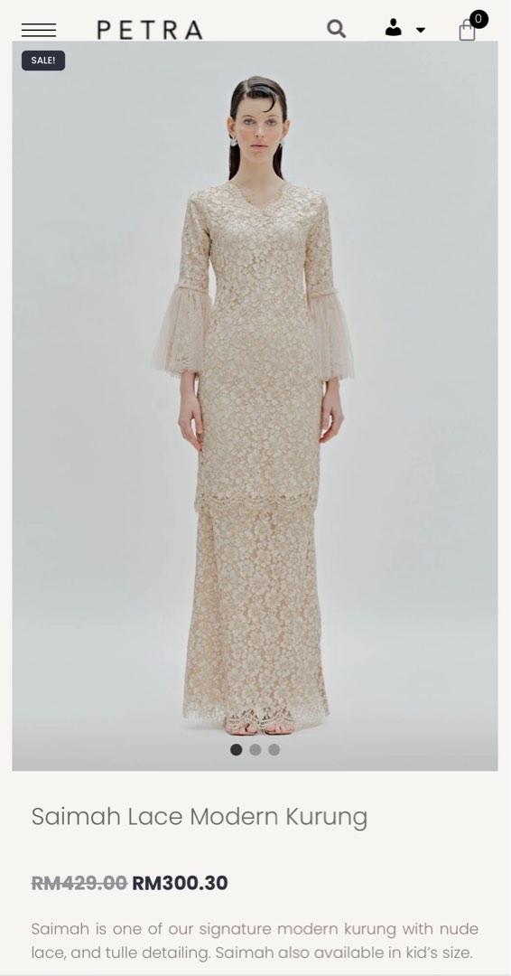 Petra Saimah Lace Modern Kurung, Women's Fashion, Muslimah Fashion ...