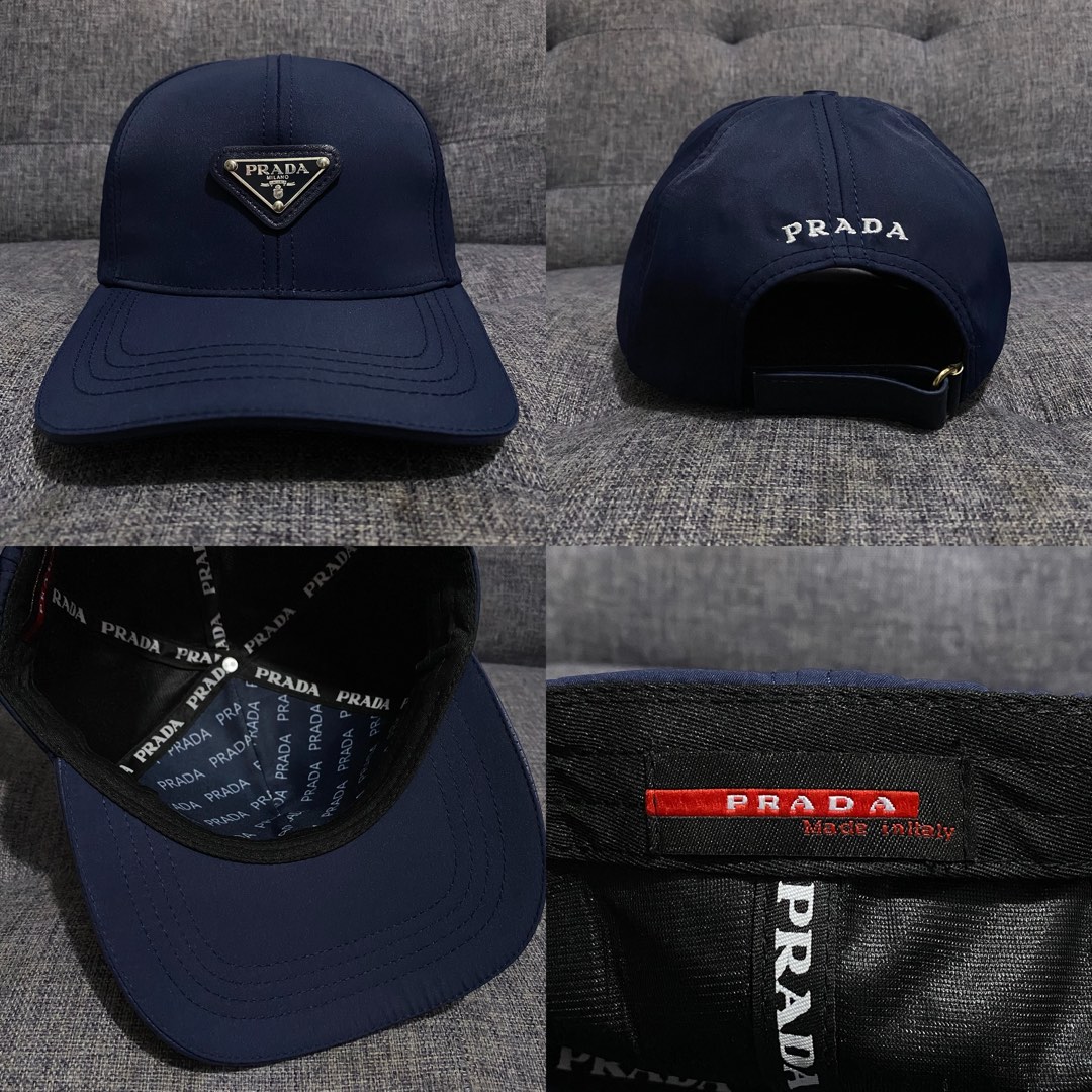 PRADA NYLON PLAQUE LOGO BASEBALL CAP (Navy Blue), Men's Fashion, Watches & Accessories, Caps ...