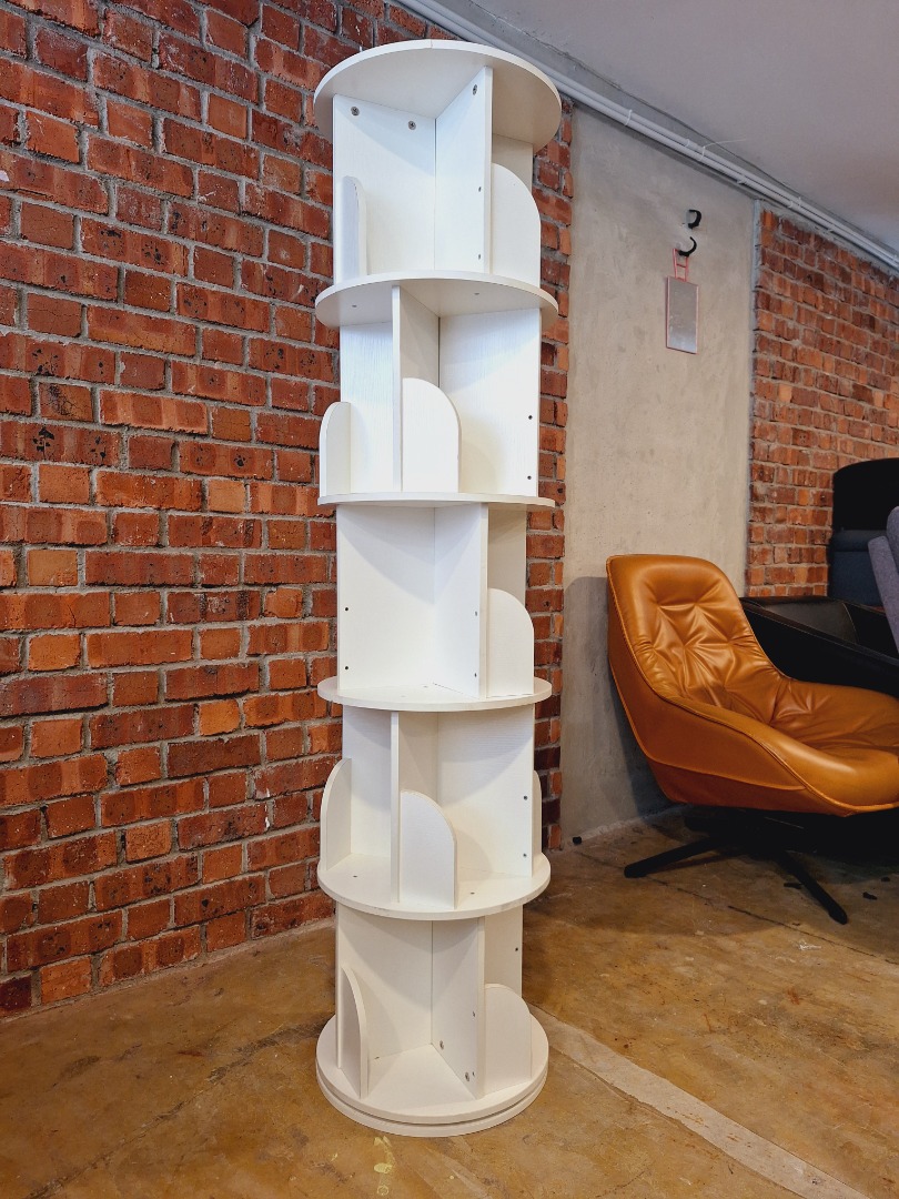 Scandi Minimalist Cylindrical White Wooden Rotating Bookshelf | Rak ...
