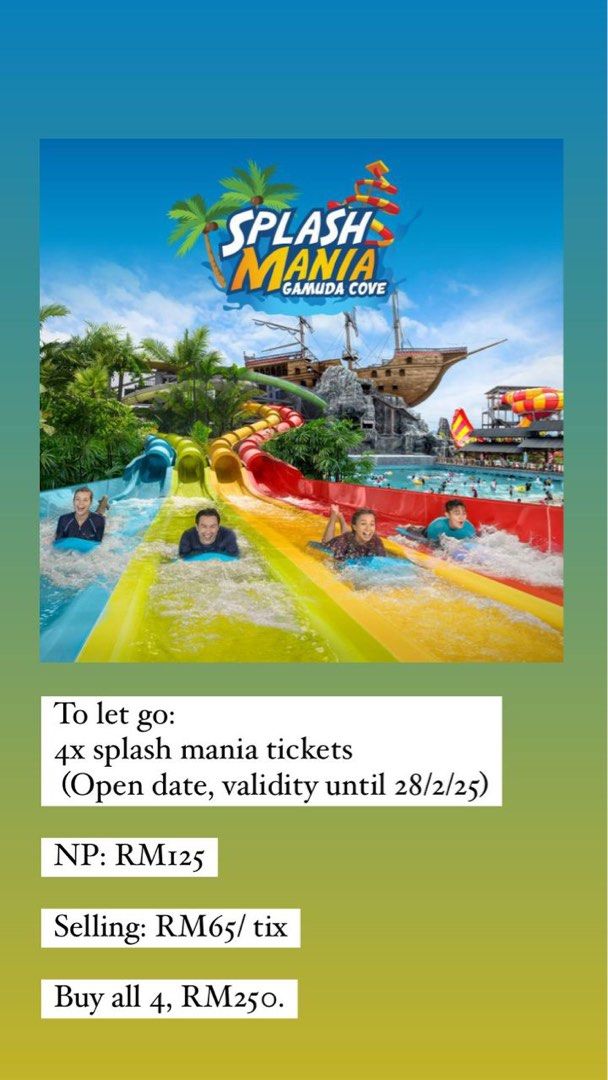 SPLASH MANIA WATERPARK, Tickets & Vouchers, Event Tickets on Carousell