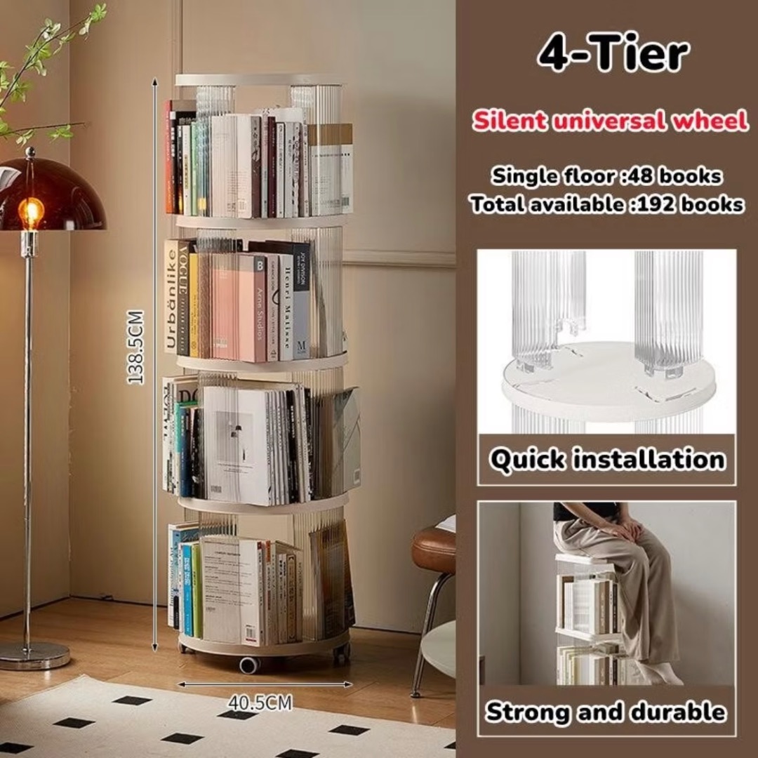 Transparent 4 Tier Rotatable Bookshelf | 360 Rotating Book Display ...