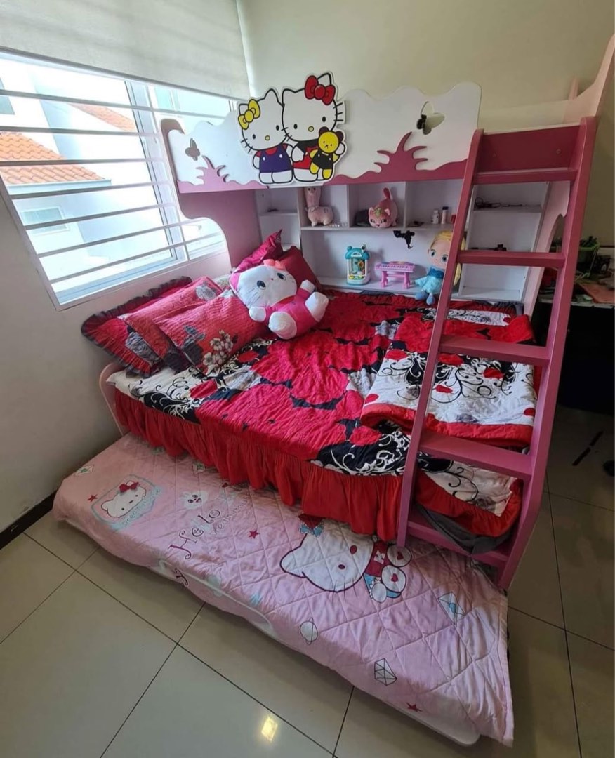 Best-Hello Kitty 1 single bed + 1 Quen Bed + 1 single bed pull out ...