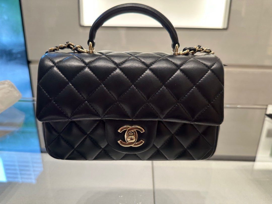 Chanel 25P top handle classic mini rectangle bag LGHW lambskin, Luxury ...