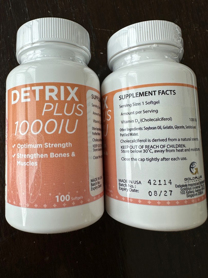 Detrix PLUS 1000IU Vitamin D, Health & Nutrition, Health Supplements ...