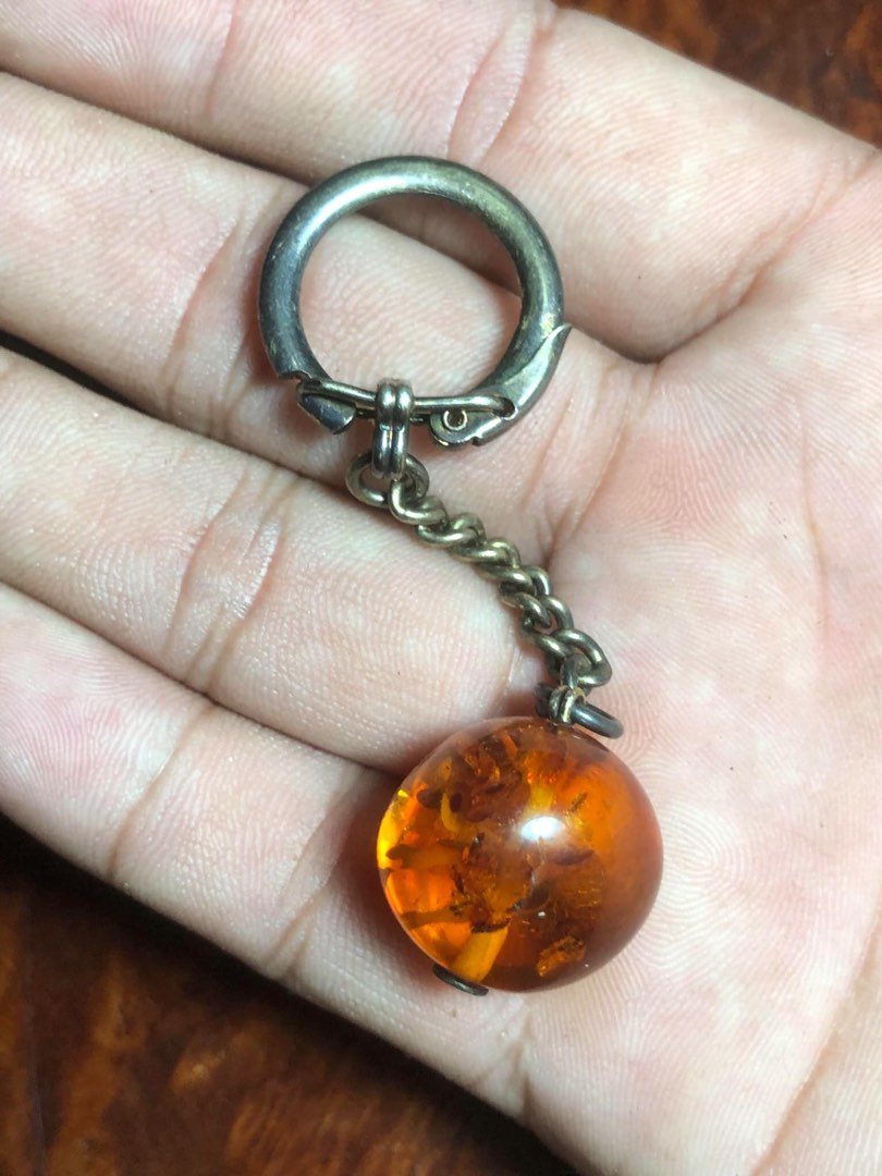 Rare Genuine Amber Keychain on Silver Setting, Women's Fashion, Jewelry ...