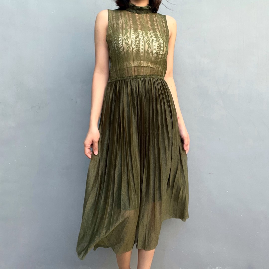 Green mesh flowy dress, Women's Fashion, Dresses & Sets, Dresses on ...
