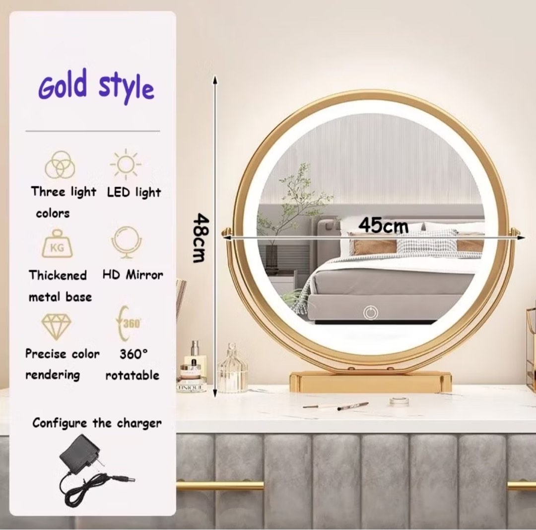 LED Round Smart Rotating Mirror Gold, Furniture & Home Living, Home ...