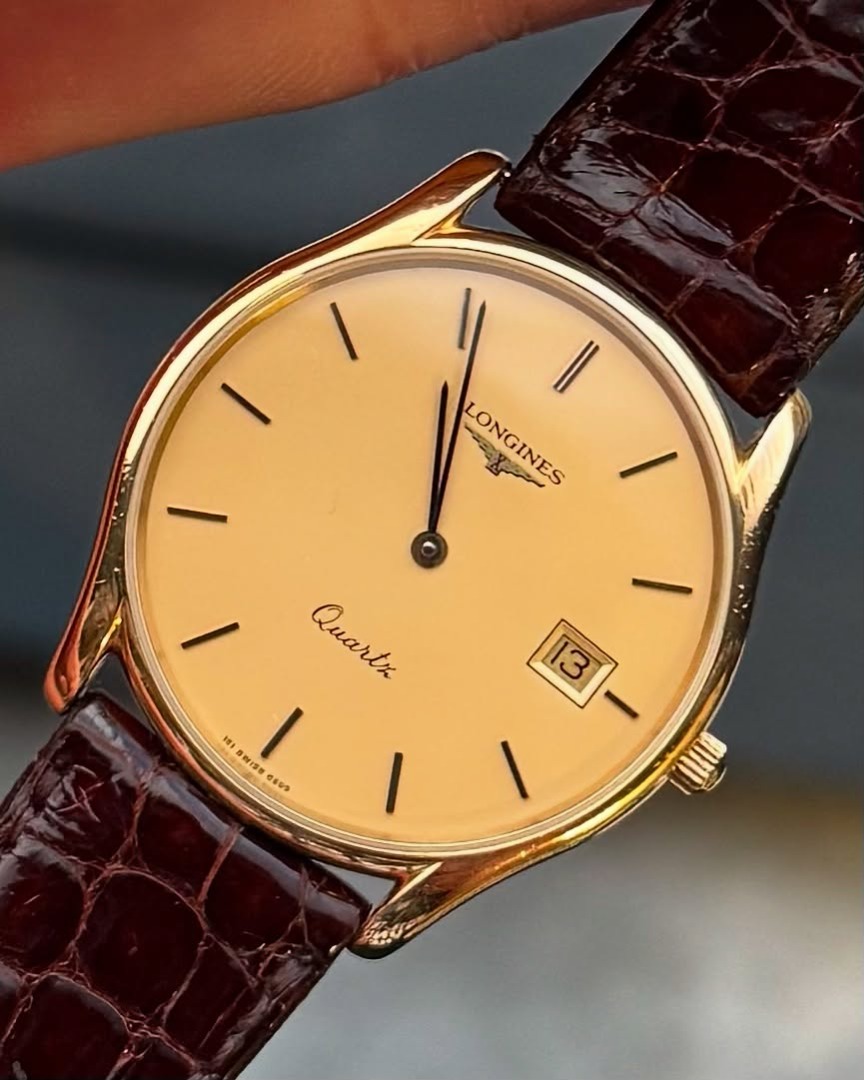 Longines Stainless steel quartz analog display gold dial watch, Luxury ...