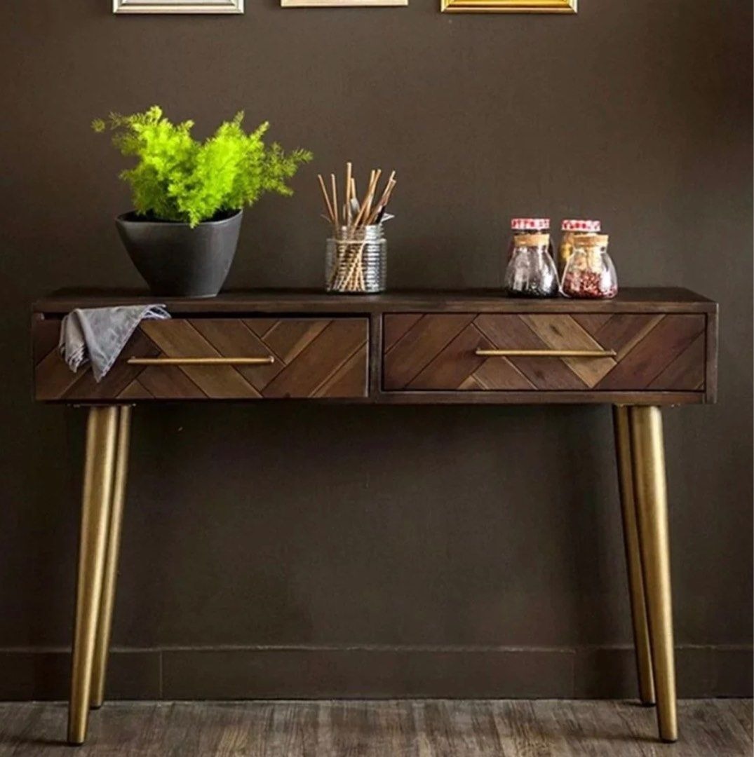 SHLE Herringbone Solid Wood Console Table, Furniture & Home Living ...