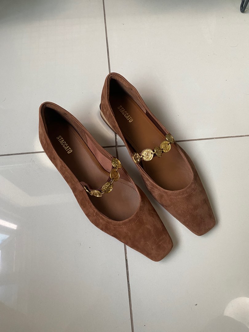 Staccato Pointed Toe Ballet Flats with Copper Coin Charm, Women's ...