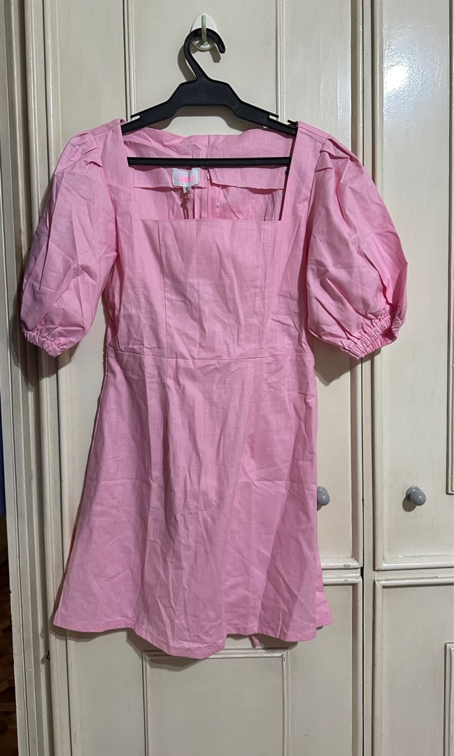 Suzy Clothing Linen pop sleeves pink dress BNWT, Women's Fashion ...