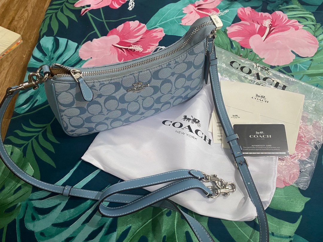Tas Coach Teri Shoulder Bag In Signature blue (VGC), Fesyen Wanita, Tas ...