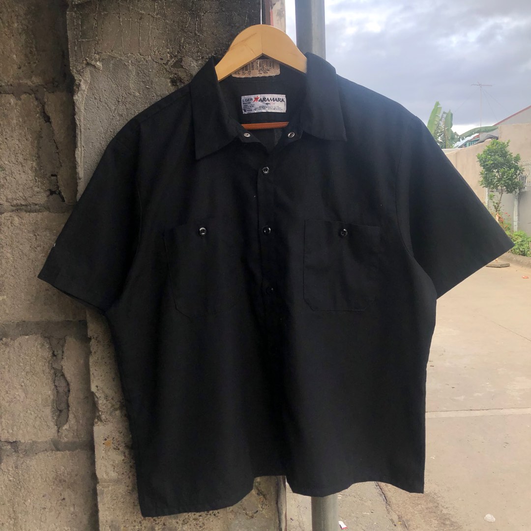 Vintage Aramark Black Blank Workwear Cropped Polo, Men's Fashion, Tops ...