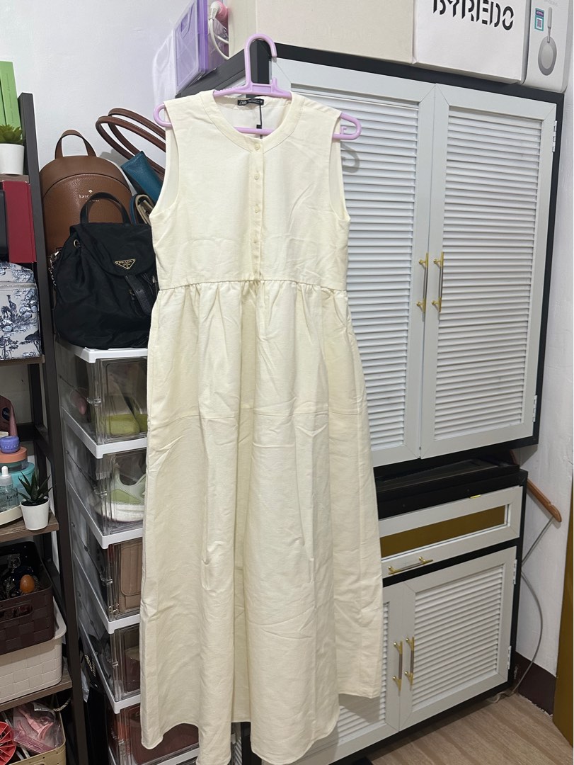ZARA - Cream Linen Dress, Women's Fashion, Dresses & Sets, Dresses on ...