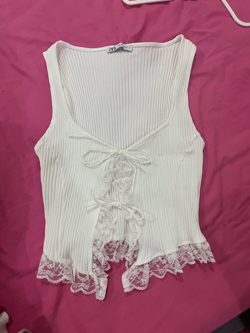 Zara laced cami top, Women's Fashion, Tops, Sleeveless on Carousell