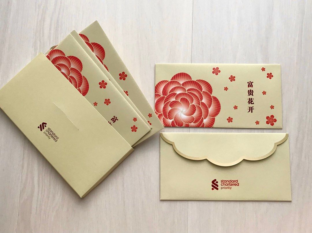 Box+10pcs Standard Chartered Priority 2022 floral red packet / ang pow ...