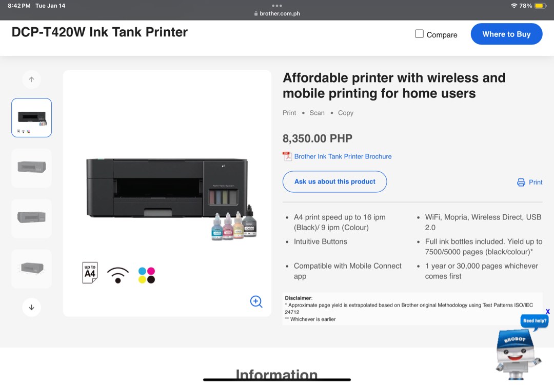 Brother printer Model: DCP-T420W, Computers & Tech, Printers, Scanners ...