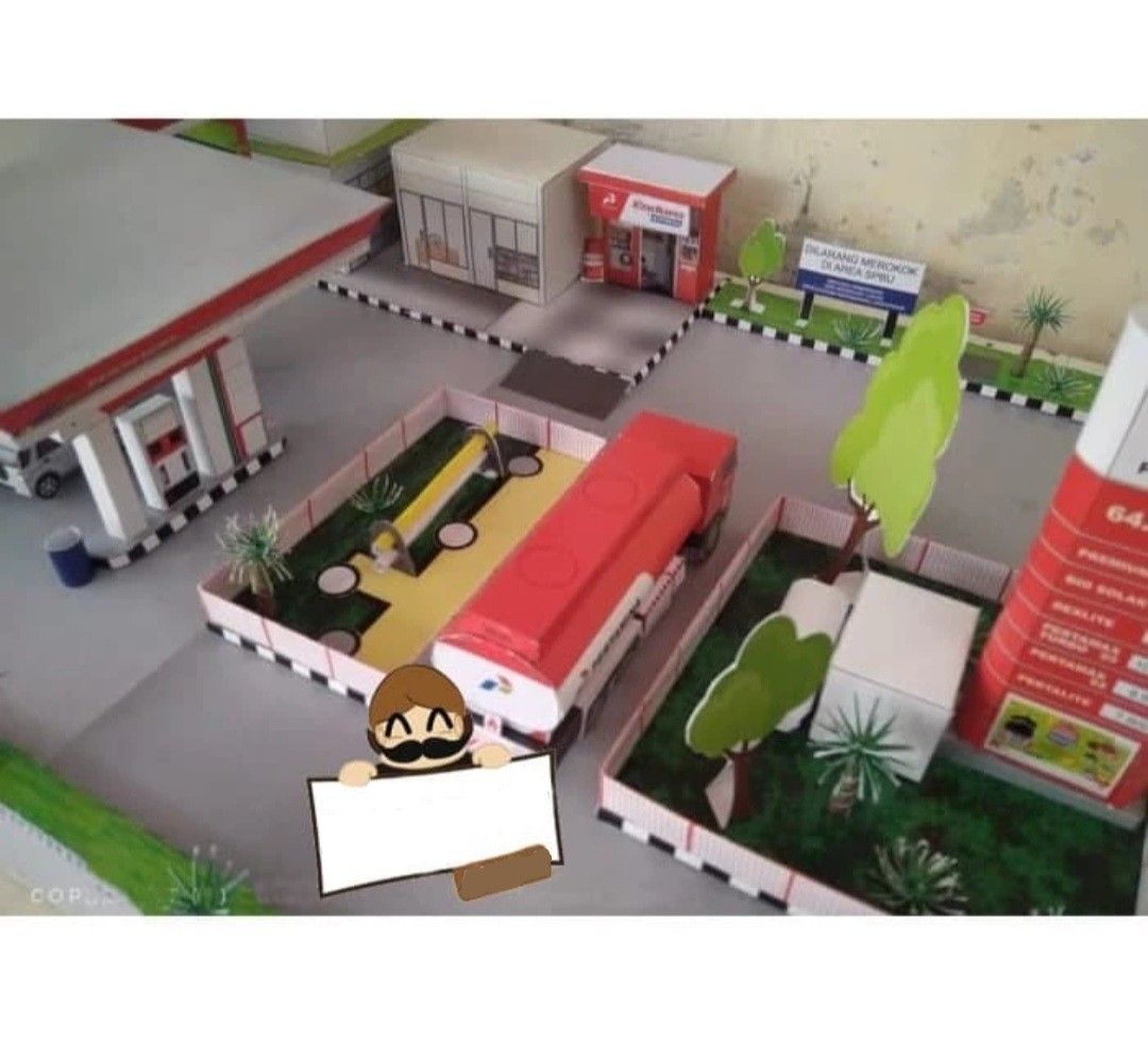 DIY Miniatur Papercraft SPBU Pertamina Plus Minimarket dan Kantor ...