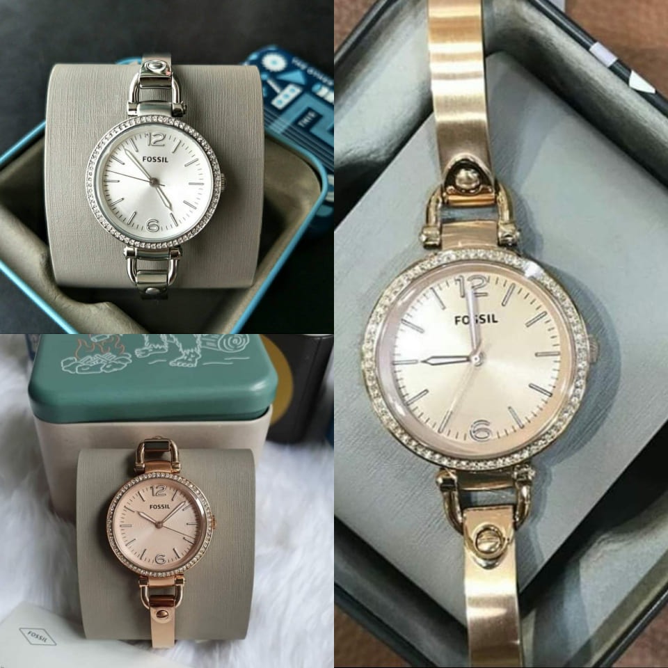 Fossil Ladies Watch - Georgia Glitz Pave Crystal Bezel Three-Hand Watch ...