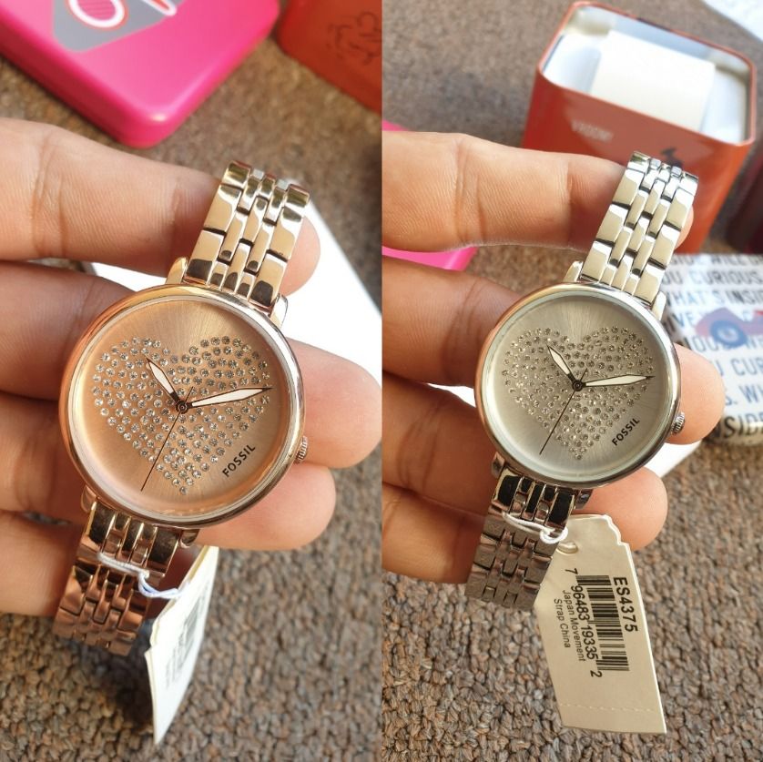 Fossil Ladies Watch - Jacqueline Three-Hand with Heart Paved Crystals ...