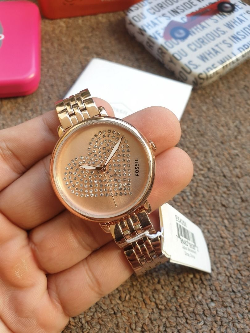 Fossil Ladies Watch - Jacqueline Three-Hand with Heart Paved Crystals ...