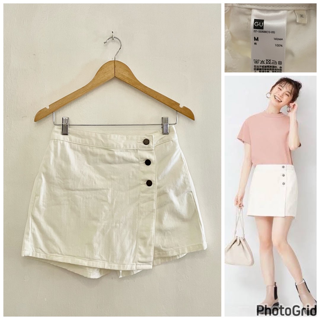 Gu denim white skort, Women's Fashion, Bottoms, Other Bottoms on Carousell